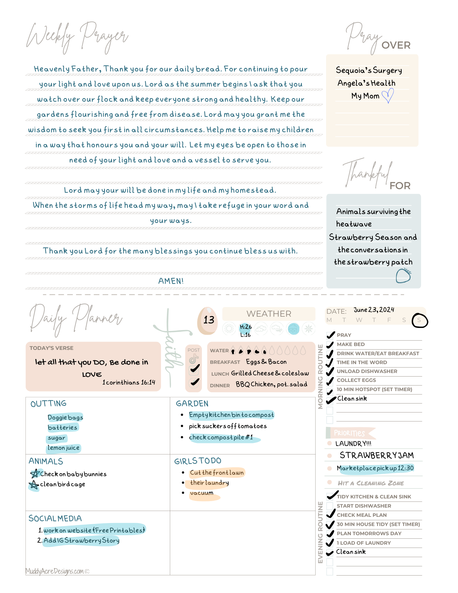 Printable Daily Pages – Muddy Acre Designs